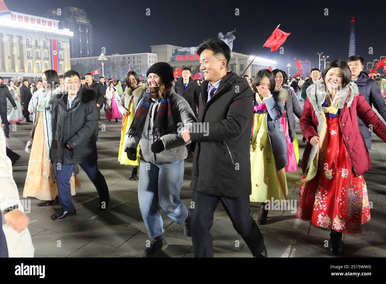 Youth and students gather for a New Year celebration at Kim Il Sung ...