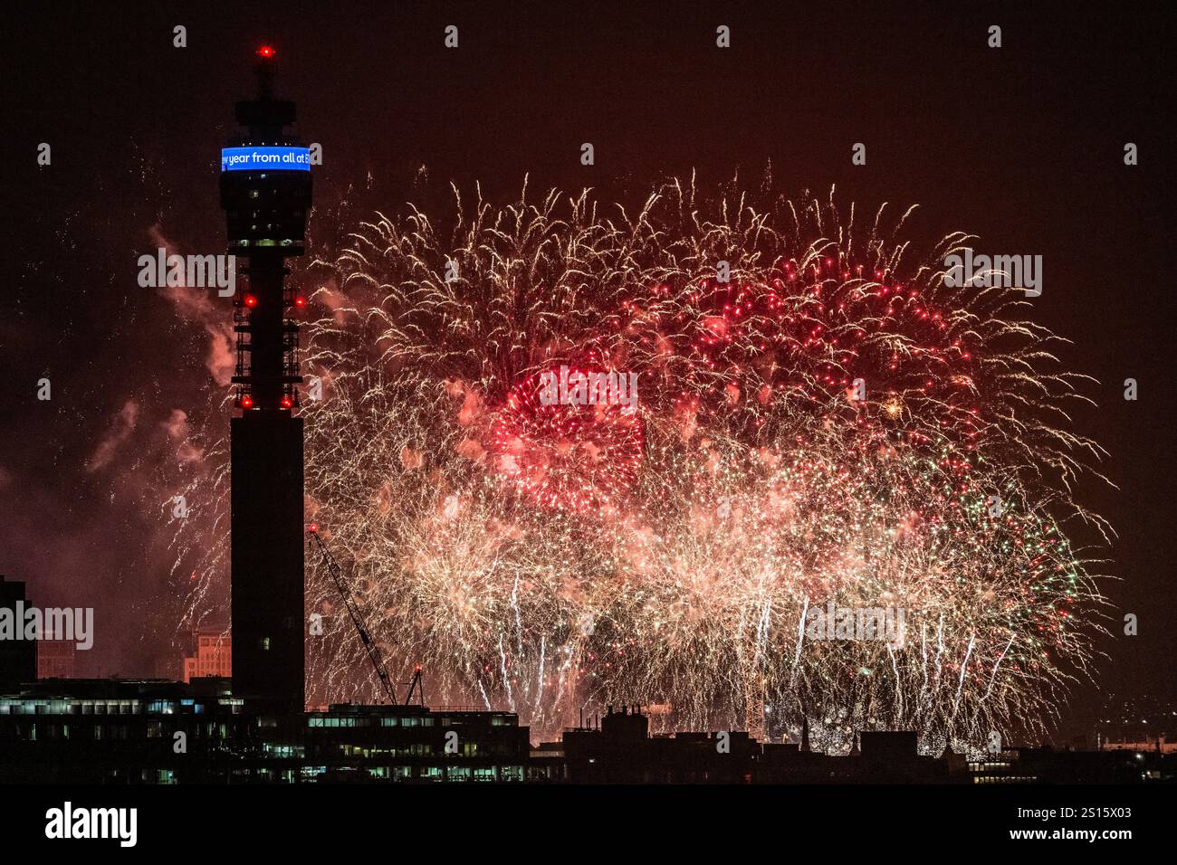 London, UK. 1 Jan 2025. London's New Year's fireworks, as seen from ...