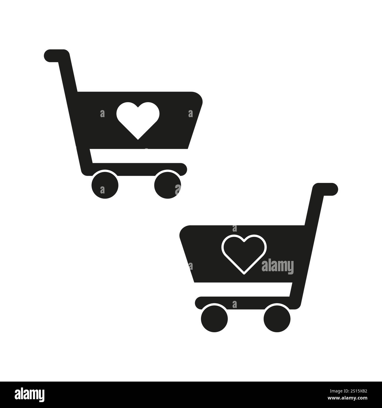 Shopping cart icon. Favorite product symbol. Heart decoration element ...