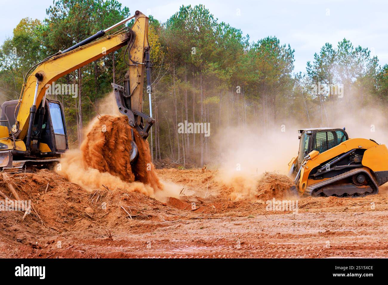 Bulldozer is leveling ground earthmoving on construction site in ...