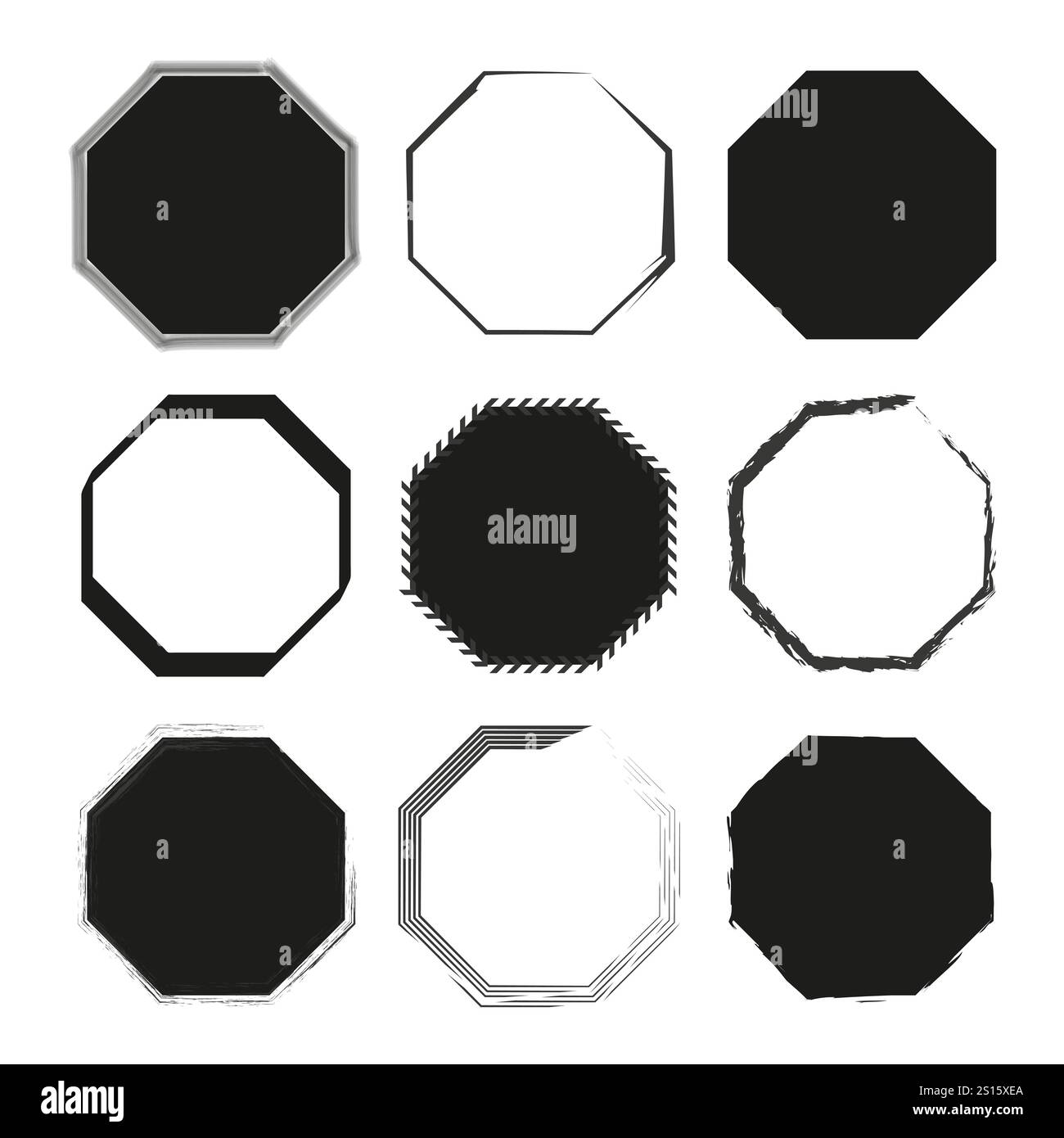 Abstract octagon frames. Black and white shapes. Geometric vector elements. Modern decorative ...