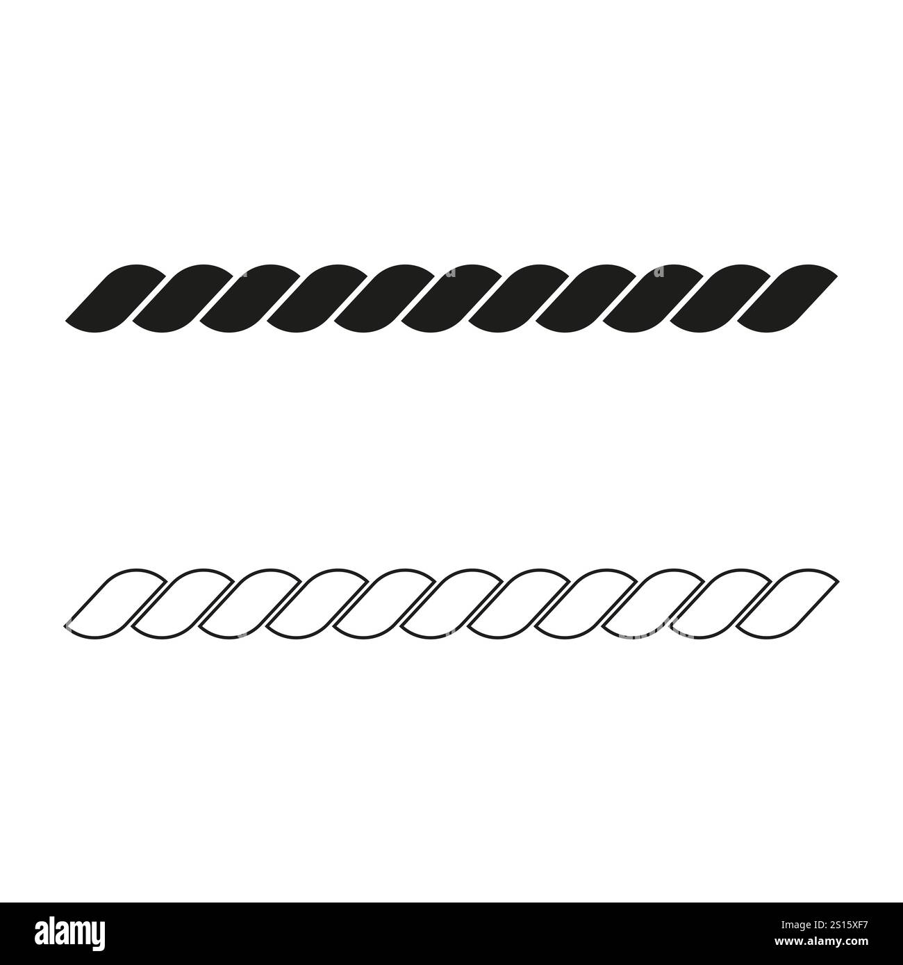 Twisted rope icons. Intertwined strand shapes. Black and white vector. Nautical line symbols ...