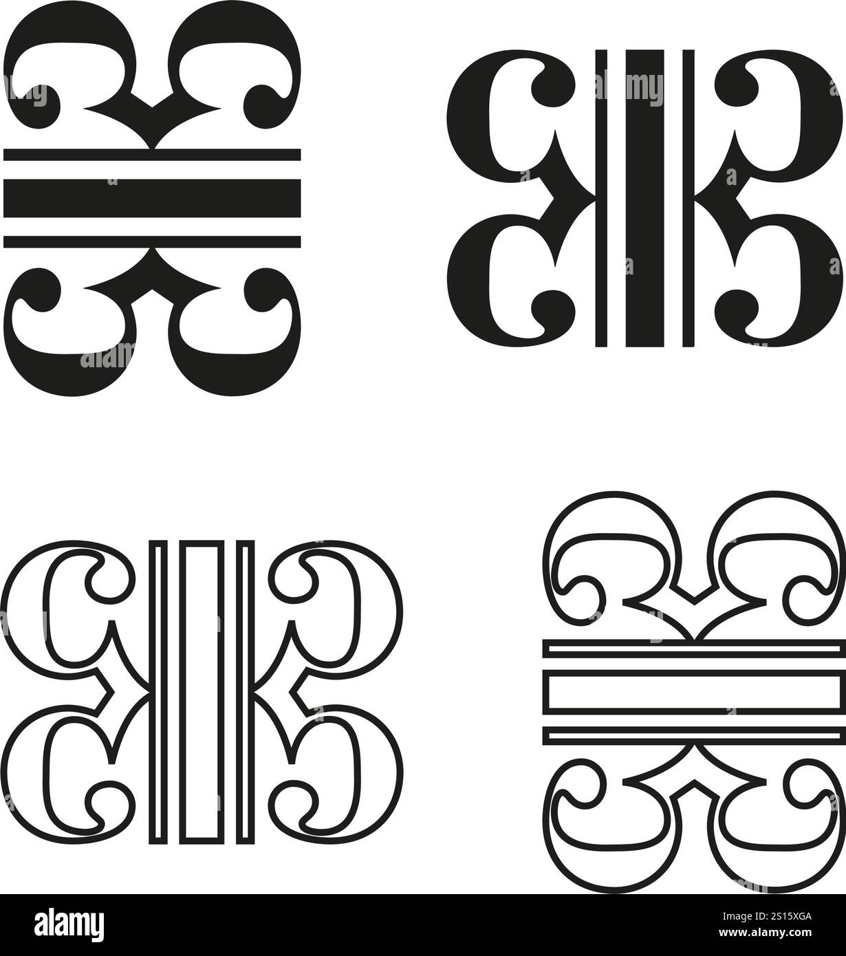Ornament scroll icons. Decorative swirl shapes. Black and white vector ...