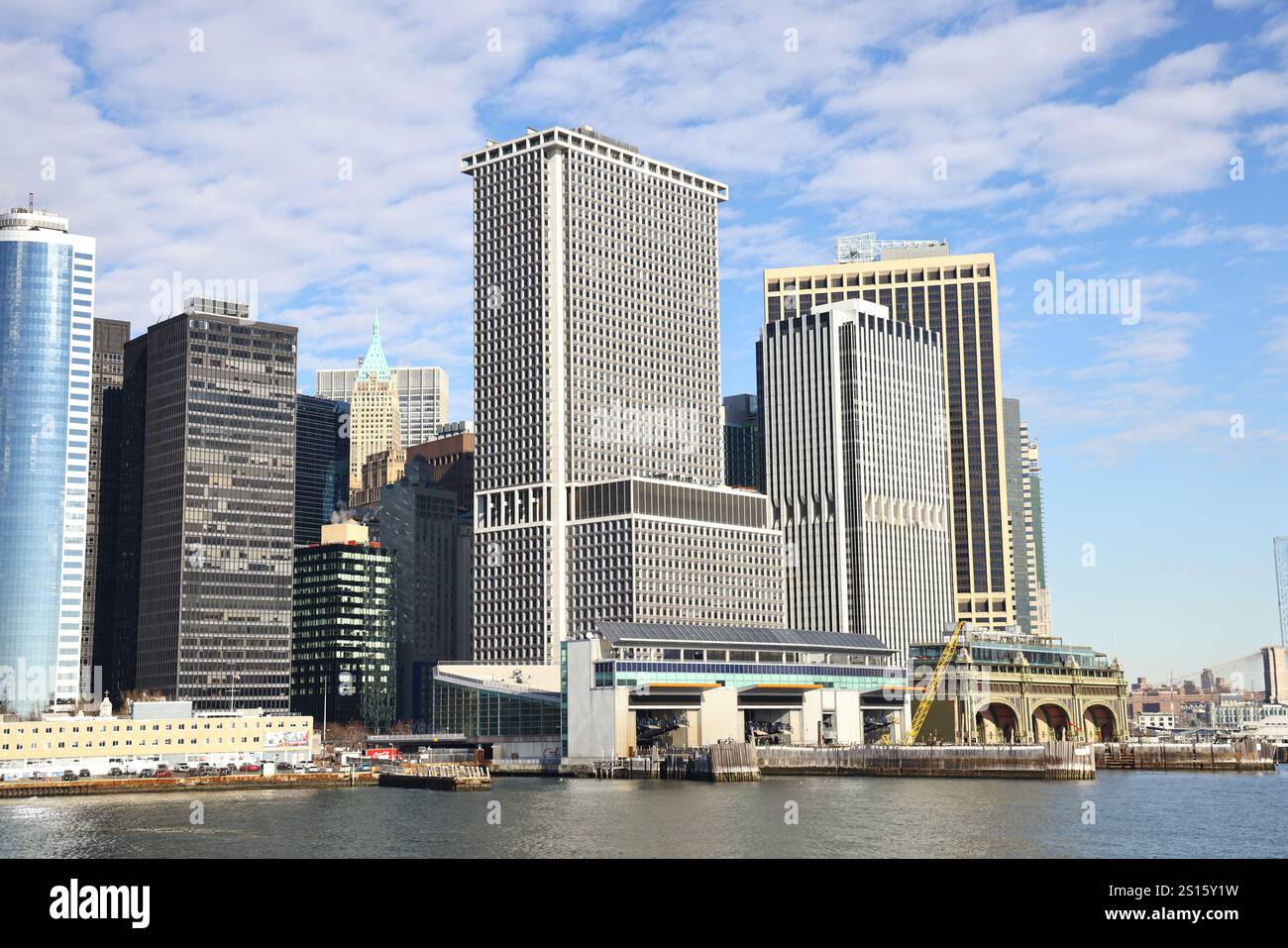 A view of lower Manhattan on board the Staten Island Ferry in New York ...