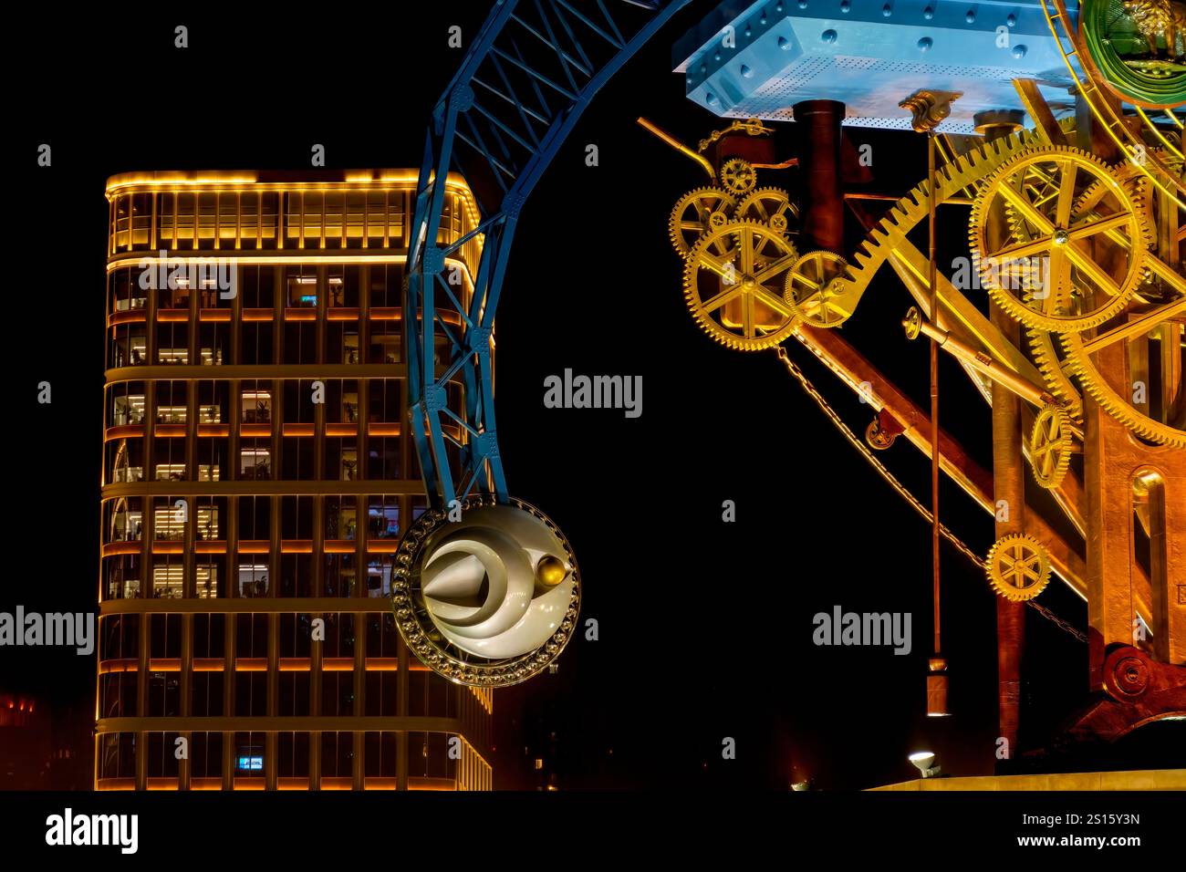 Colorful Century Clock Next to Tianjin Railway Station Building Night ...