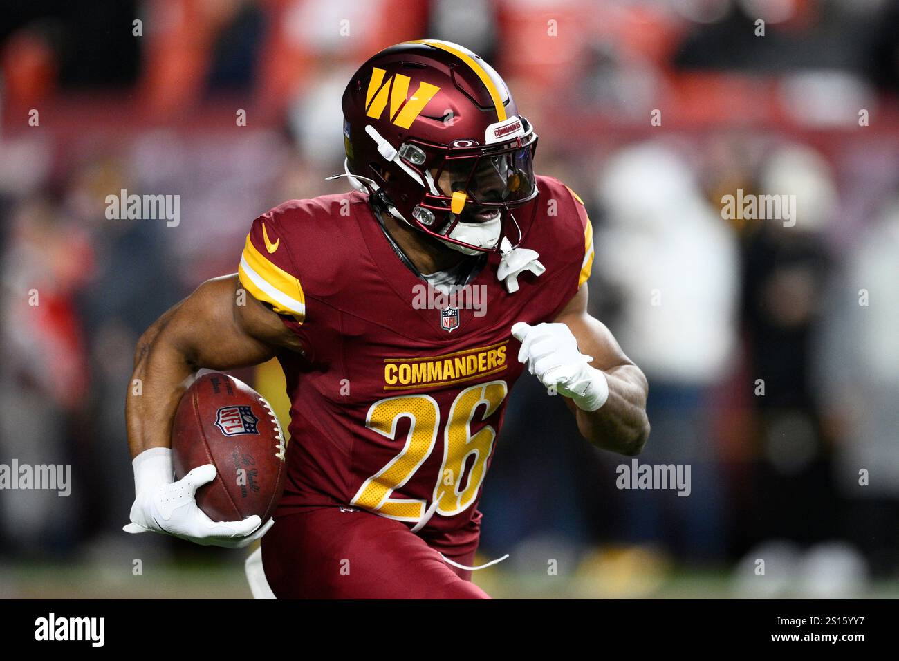 Washington Commanders running back Jeremy McNichols (26) works out ...