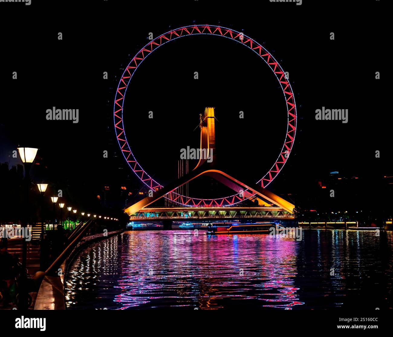 Colorful Ferris Wheel Tourist Boats Night Illuminated Bridge Hai River ...