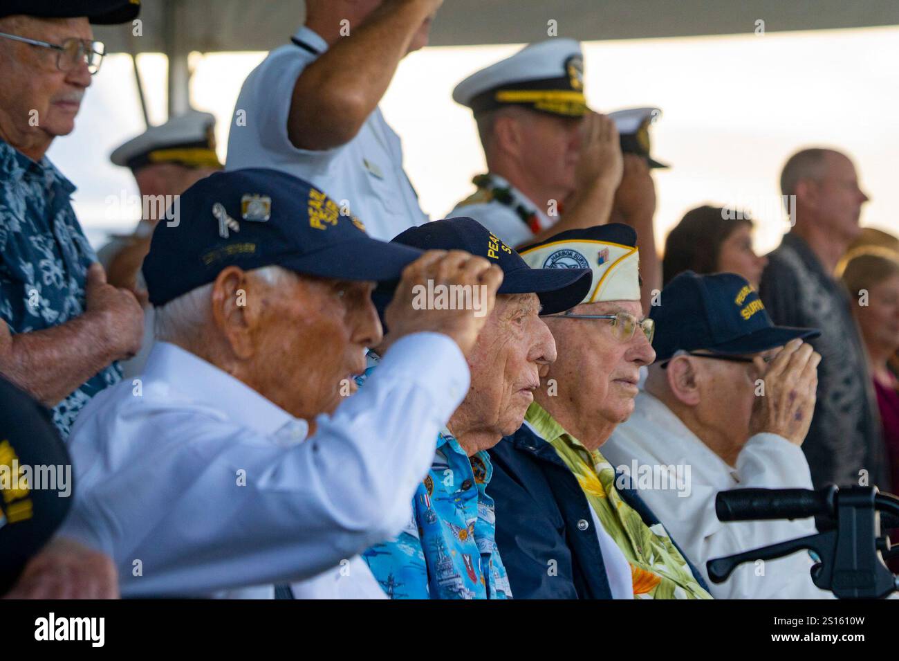 FILE - Pearl Harbor survivors Harry Chandler, from left, Ken Stevens ...