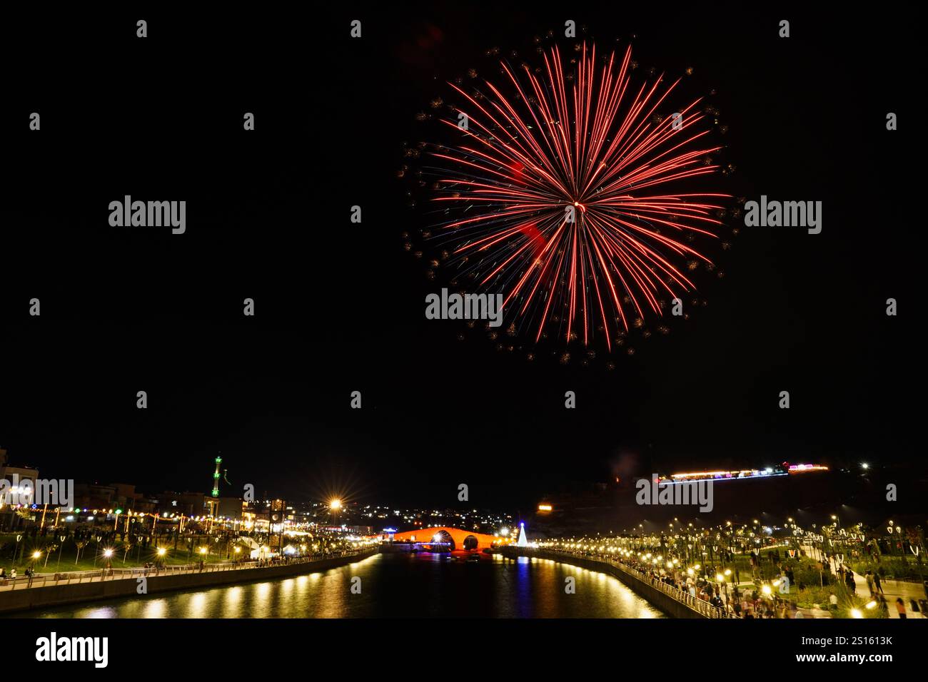 Zakho, Iraq. 01st Jan, 2025. Fireworks explode during the New Year ...