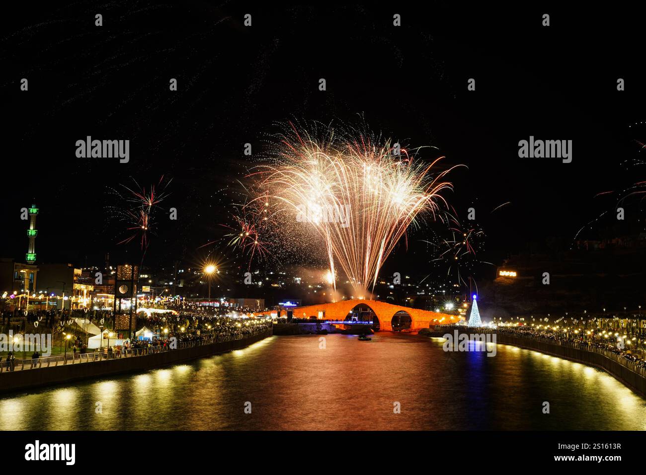 Zakho, Iraq. 01st Jan, 2025. Fireworks explode during the New Year ...