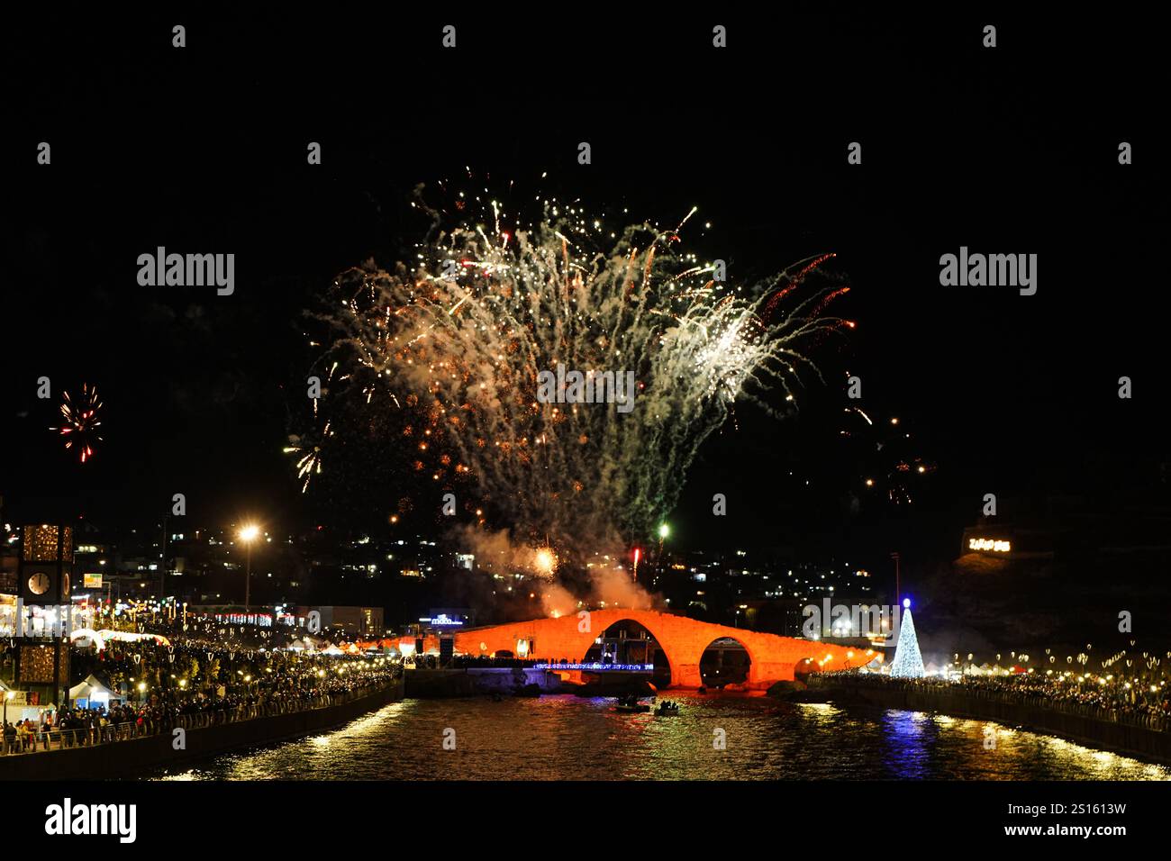 Zakho, Iraq. 01st Jan, 2025. Fireworks explode during the New Year ...