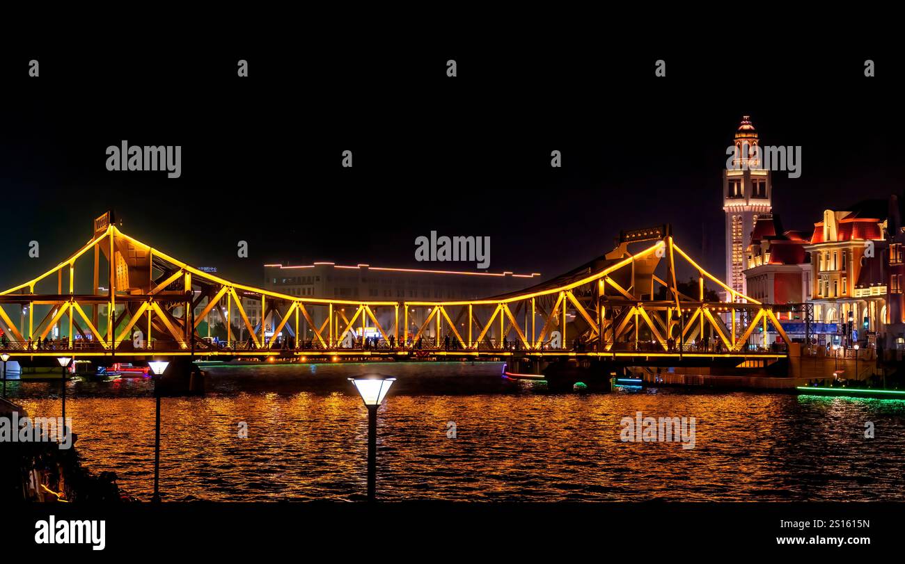 Colorful Jiefang Liberation Bridge Jinwan Theater Night Illuminated Hai ...