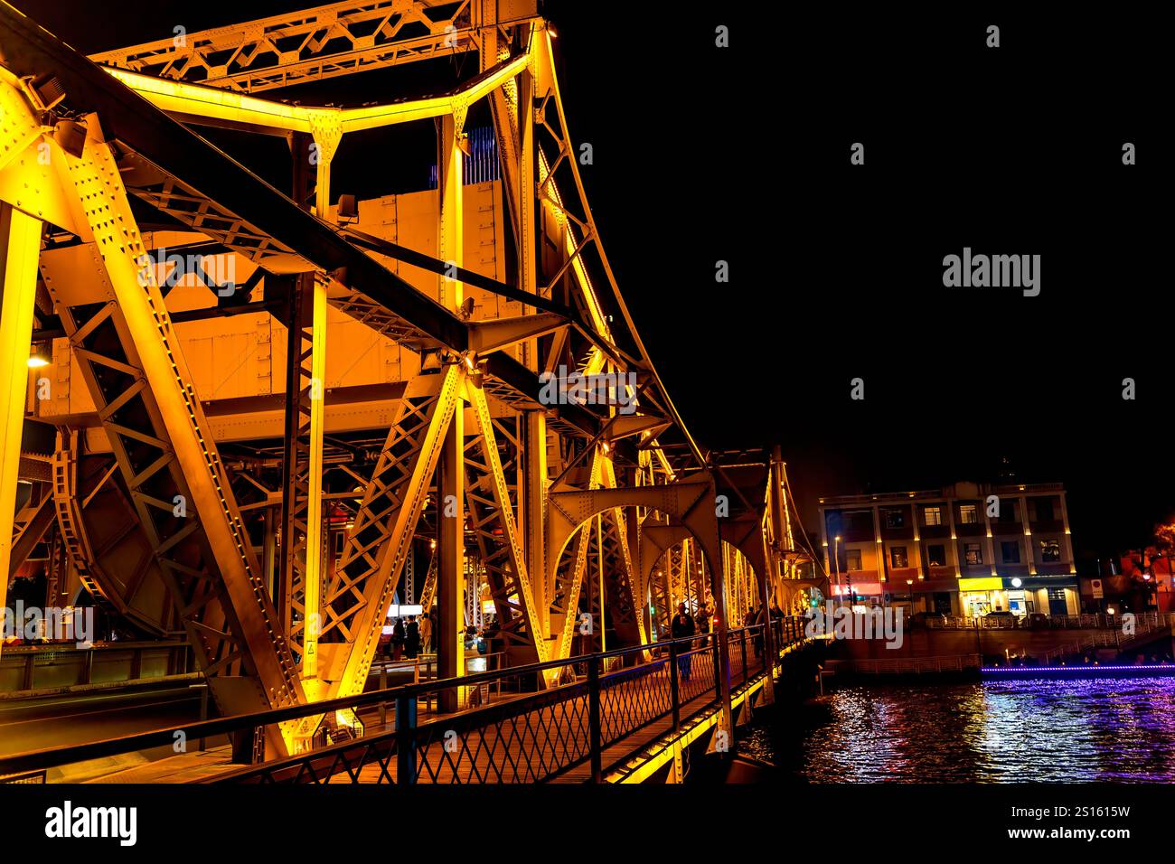 Colorful Jiefang Liberation Bridge Night Illuminated Hai River Tianjin ...