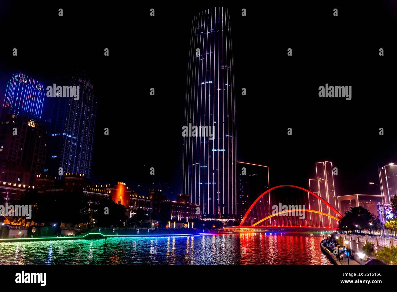 Colorful Tianjin World Financial Center Red Dagu Bridge Old Buildings ...
