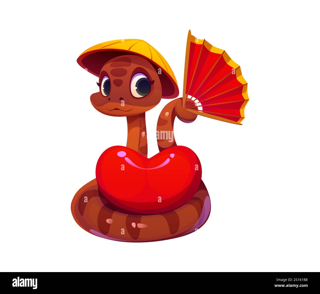 Valentine day cartoon snake character with traditional Chinese conical ...