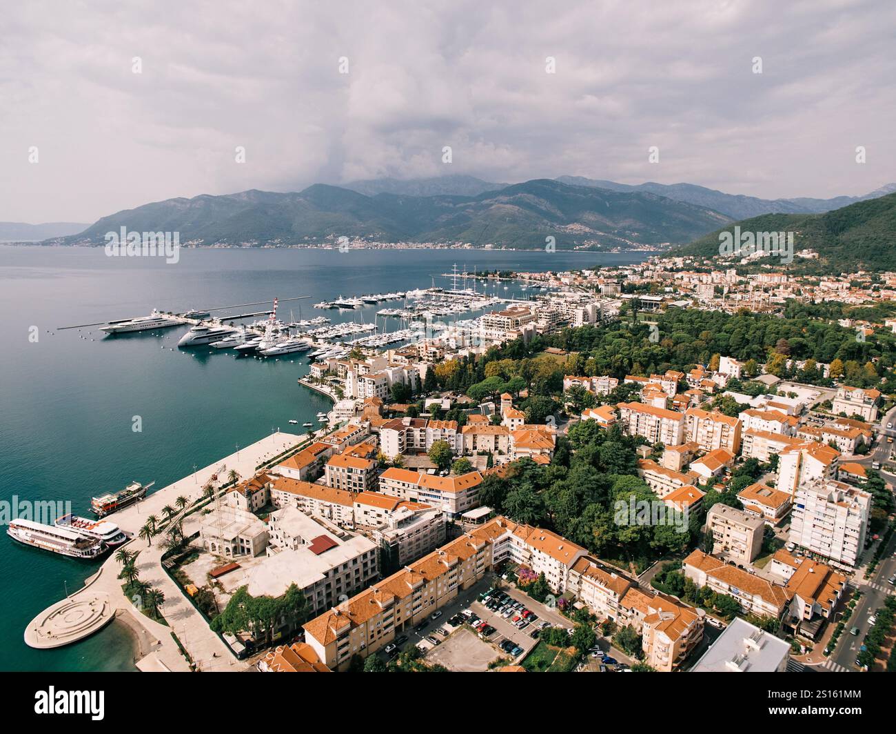 Aerial view of the town of Tivat and Porto marina. Montenegro Stock ...