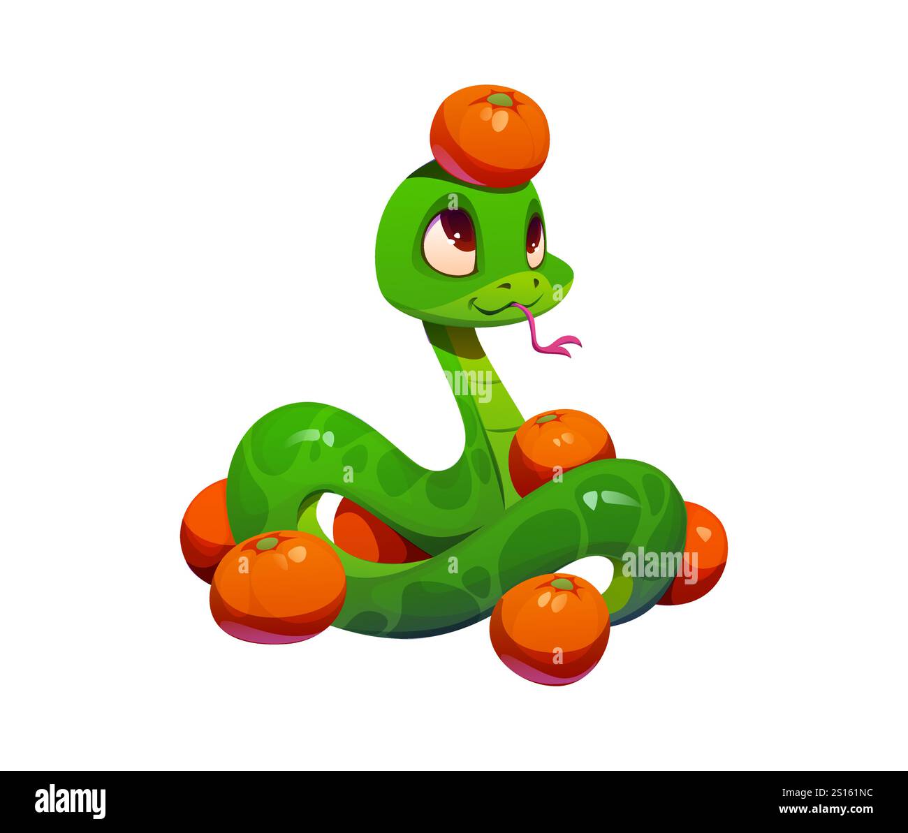 Cute cartoon green snake character with a playful expression, and ...