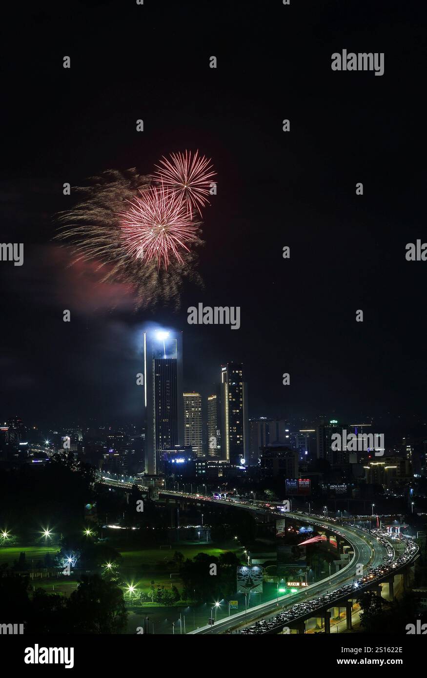 Nairobi, Kenya. 01st Jan, 2025. Fireworks illuminate the sky over GTC ...