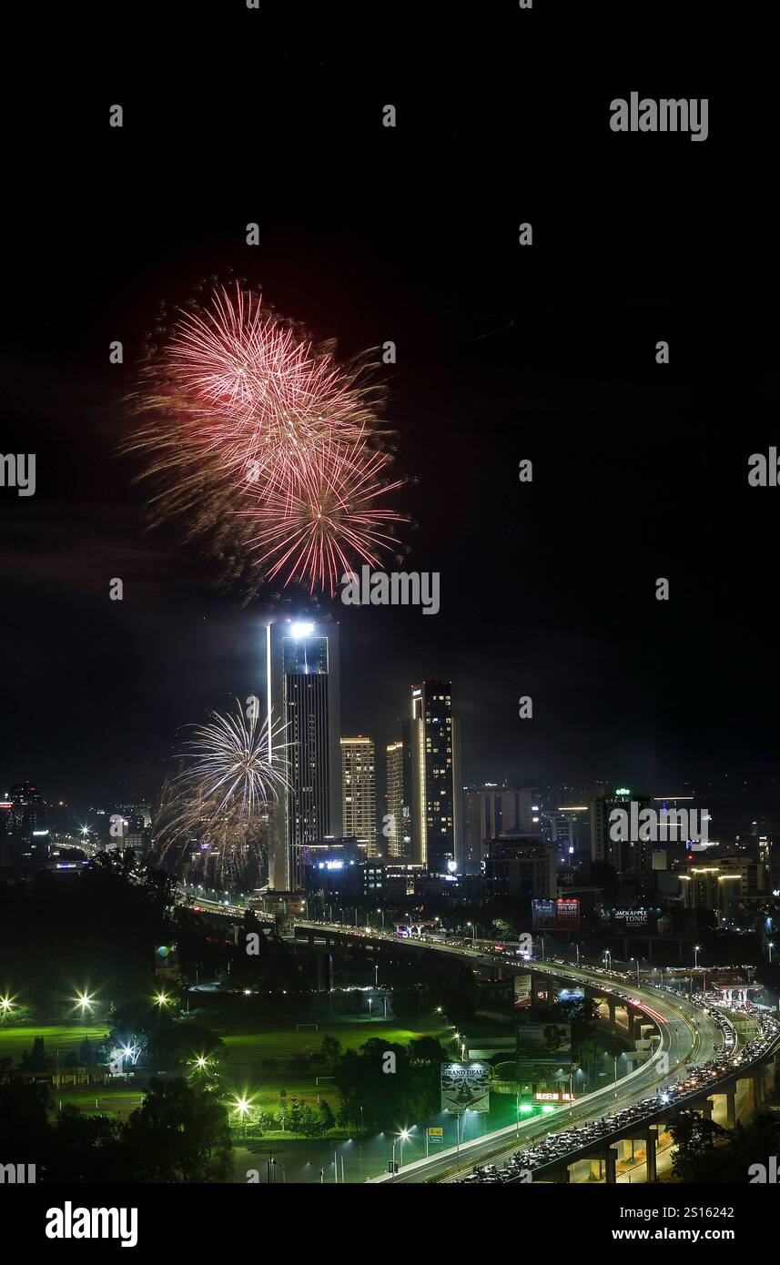 Nairobi, Kenya. 01st Jan, 2025. Fireworks illuminate the sky over GTC ...