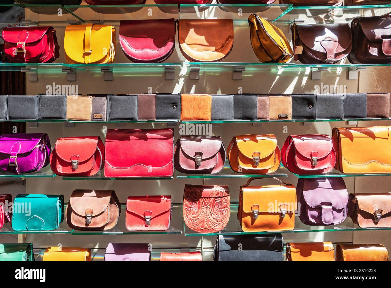 Leather bags on sale, Rethymno, Crete, Greek Islands, Greece Stock ...