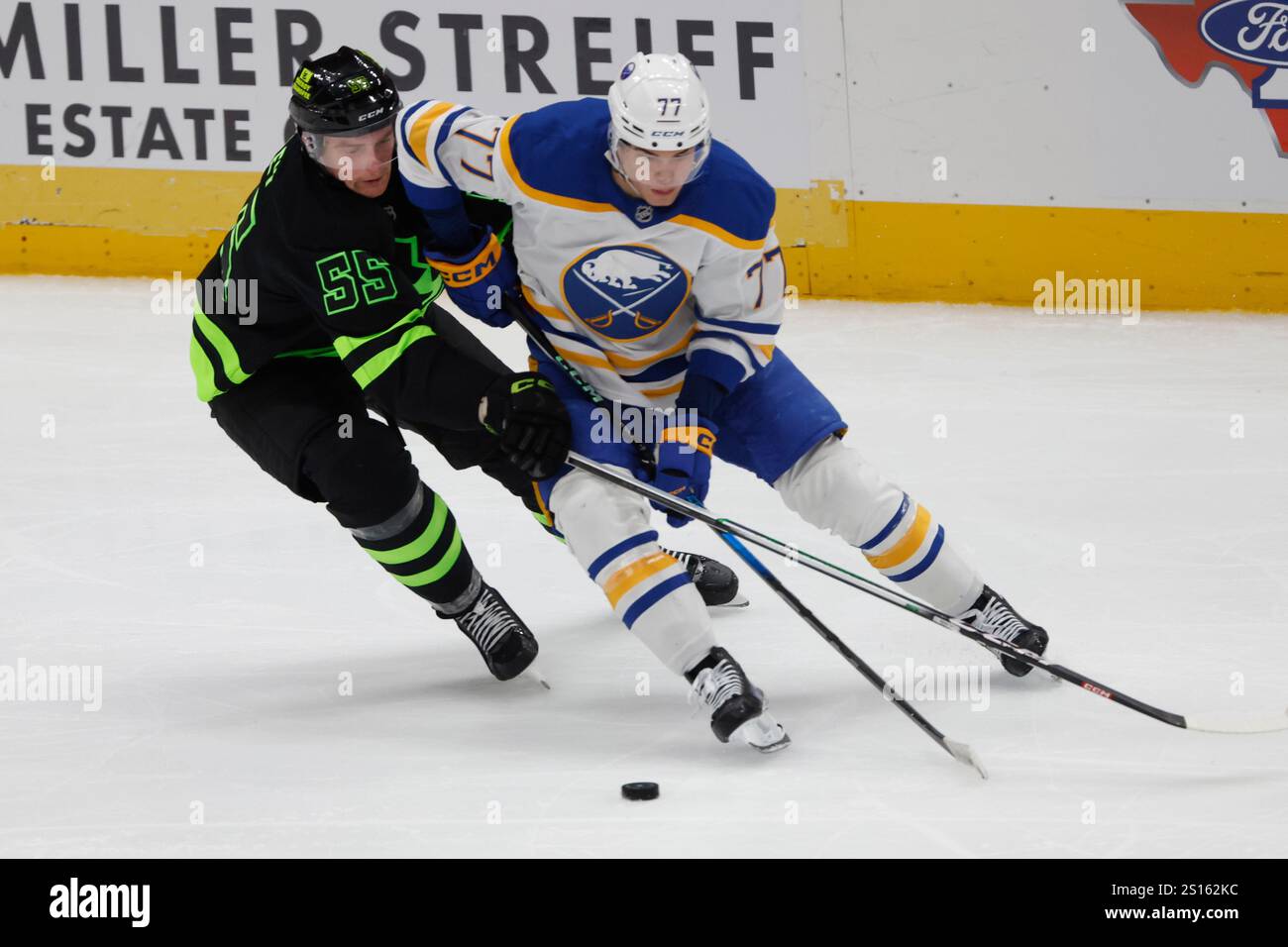 Dallas Stars defenseman Thomas Harley (55) and Buffalo Sabres right ...