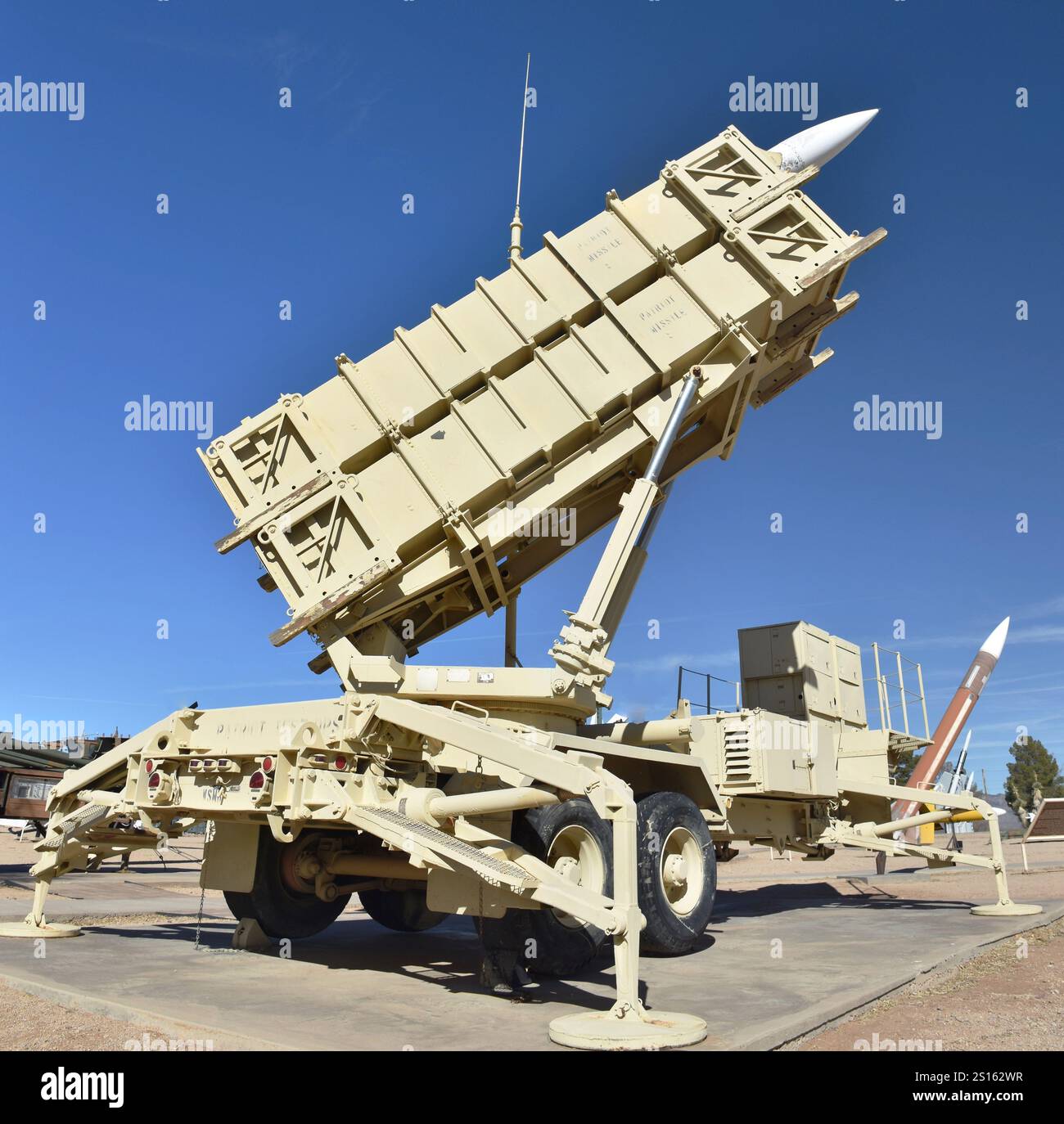 A MIM-104 Patriot mobile interceptor missile surface-to-air missile (SAM) system at the Army's ...