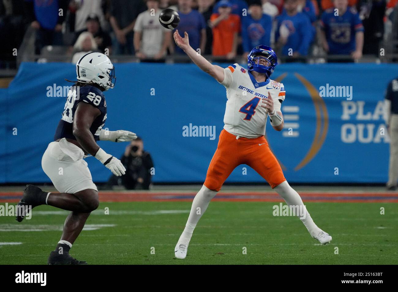 Boise State quarterback Maddux Madsen (4) throws as Penn State safety ...