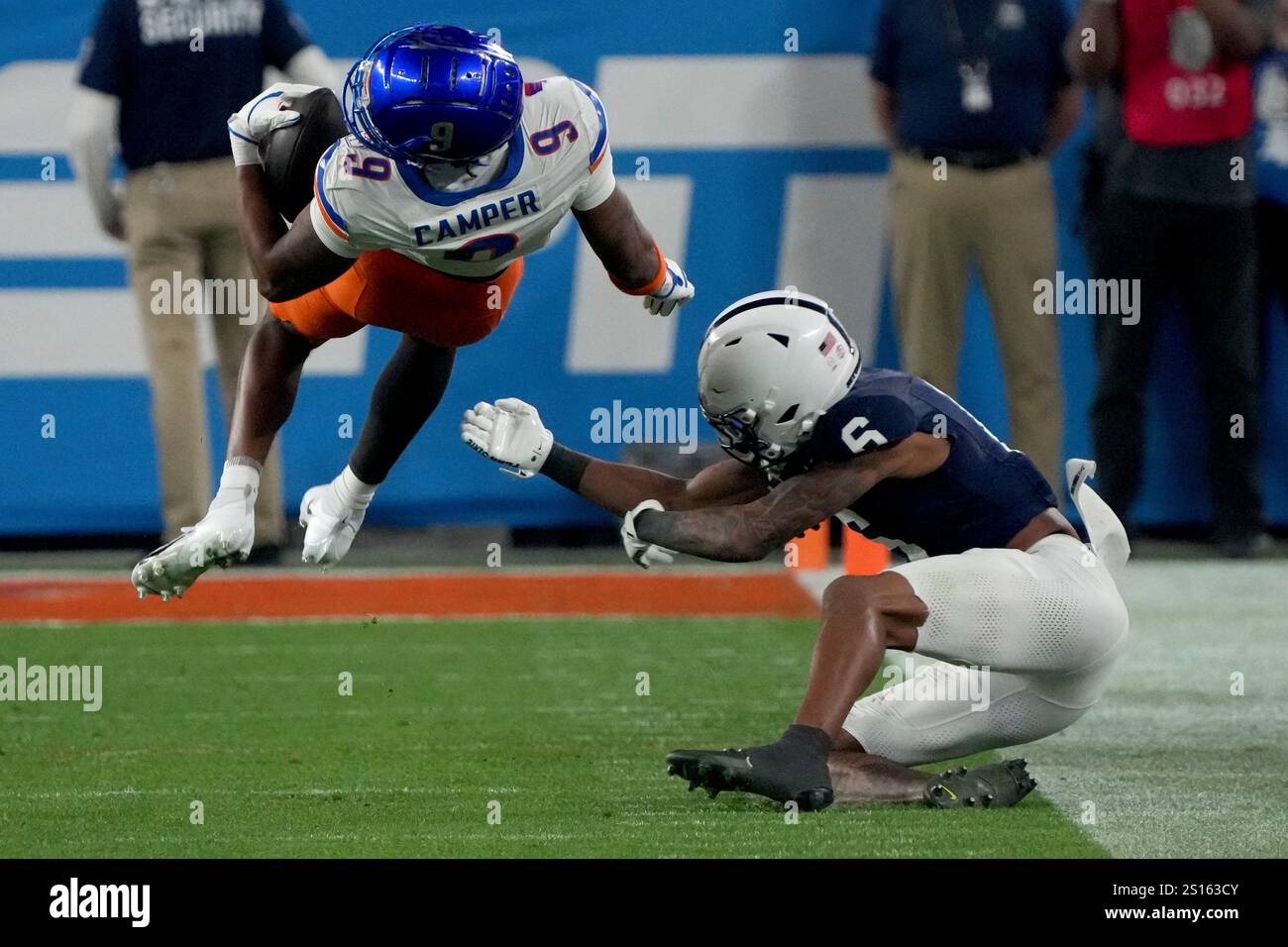 Penn State safety Zakee Wheatley (6) tackles Boise State wide receiver Cameron Camper (9) during ...