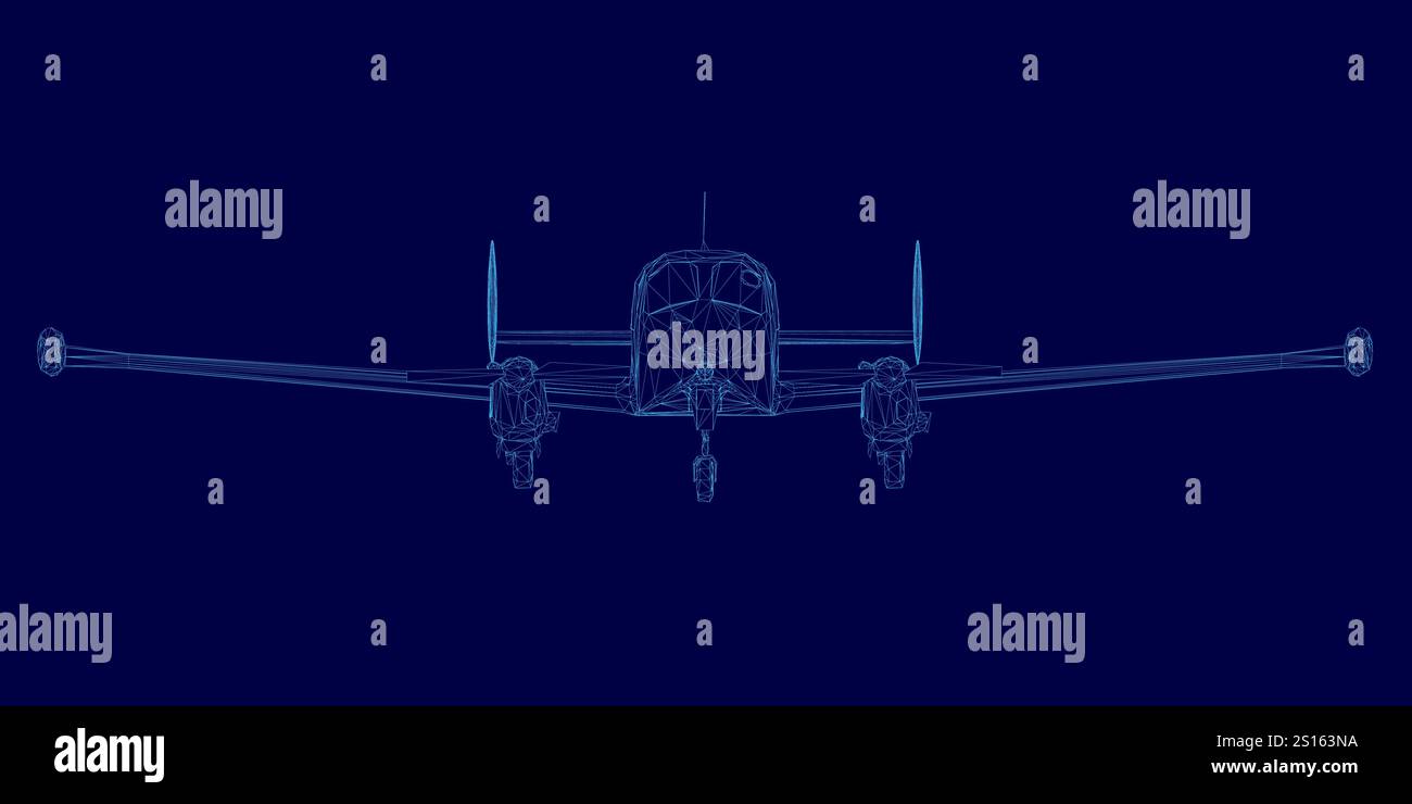 Blue airplane is shown in a blue background. The airplane is a small ...