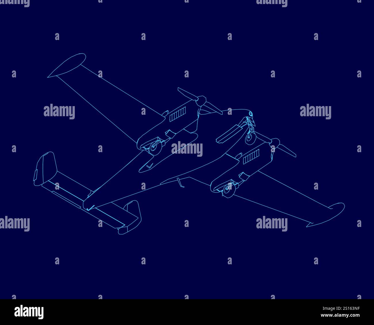 Blue airplane is drawn in blue. The airplane is a biplane with two ...