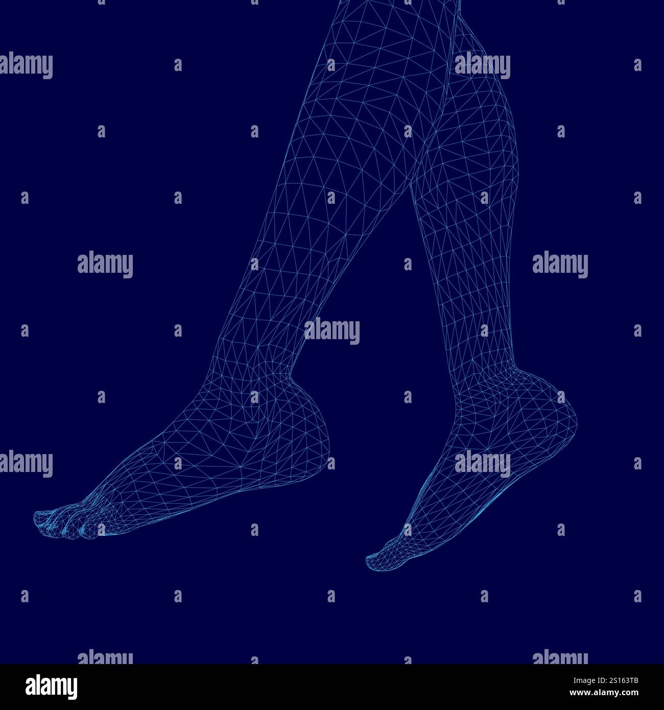 Pair of blue feet with a blue outline. The feet are shown in a 3D image ...