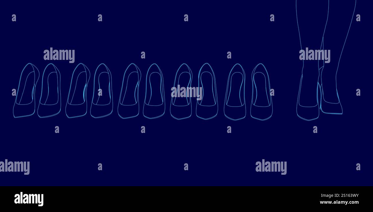 Blue background with a line of shoes and woman legs Stock Vector Image ...