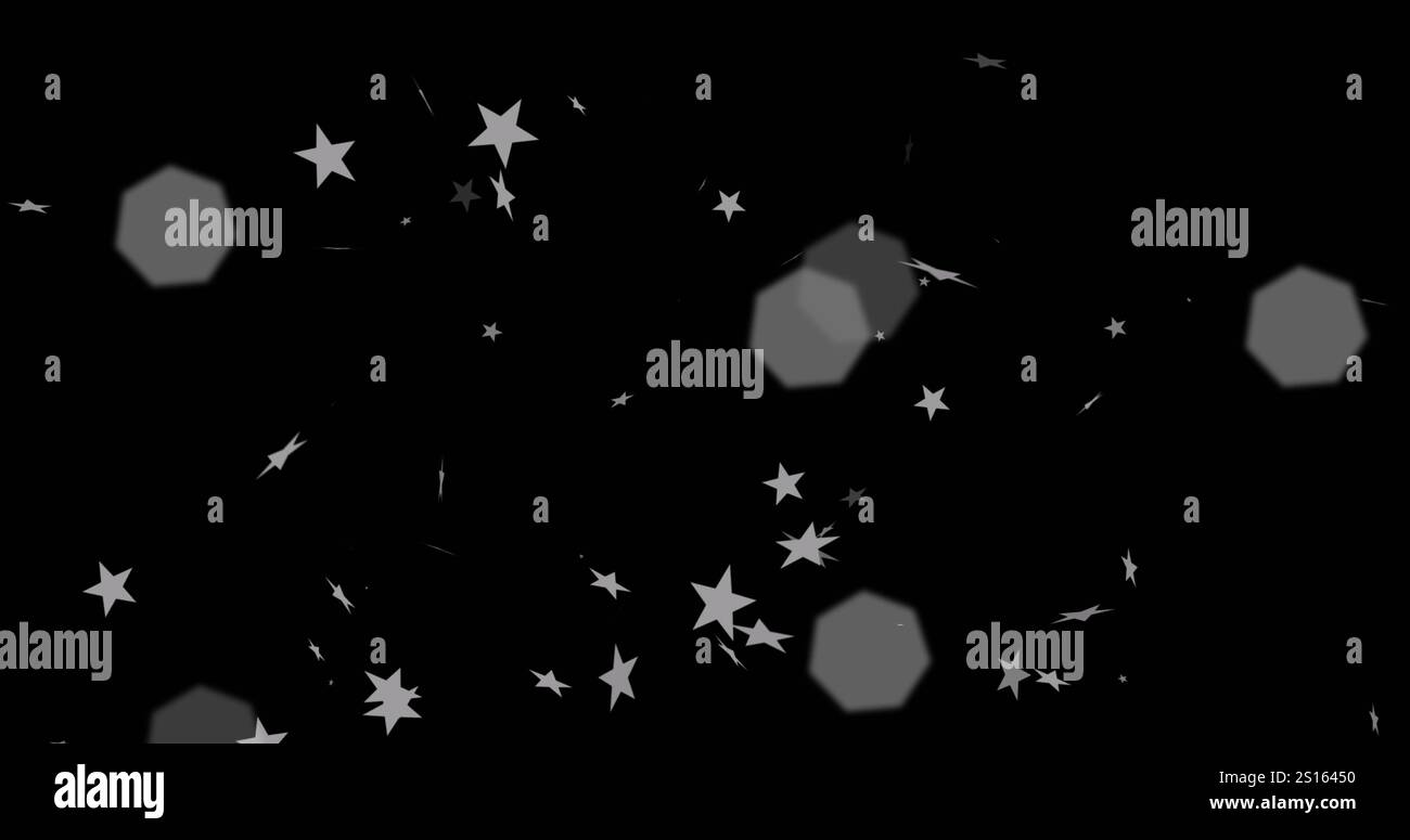 Image of stars falling and christmas fairy lights flickering over black ...