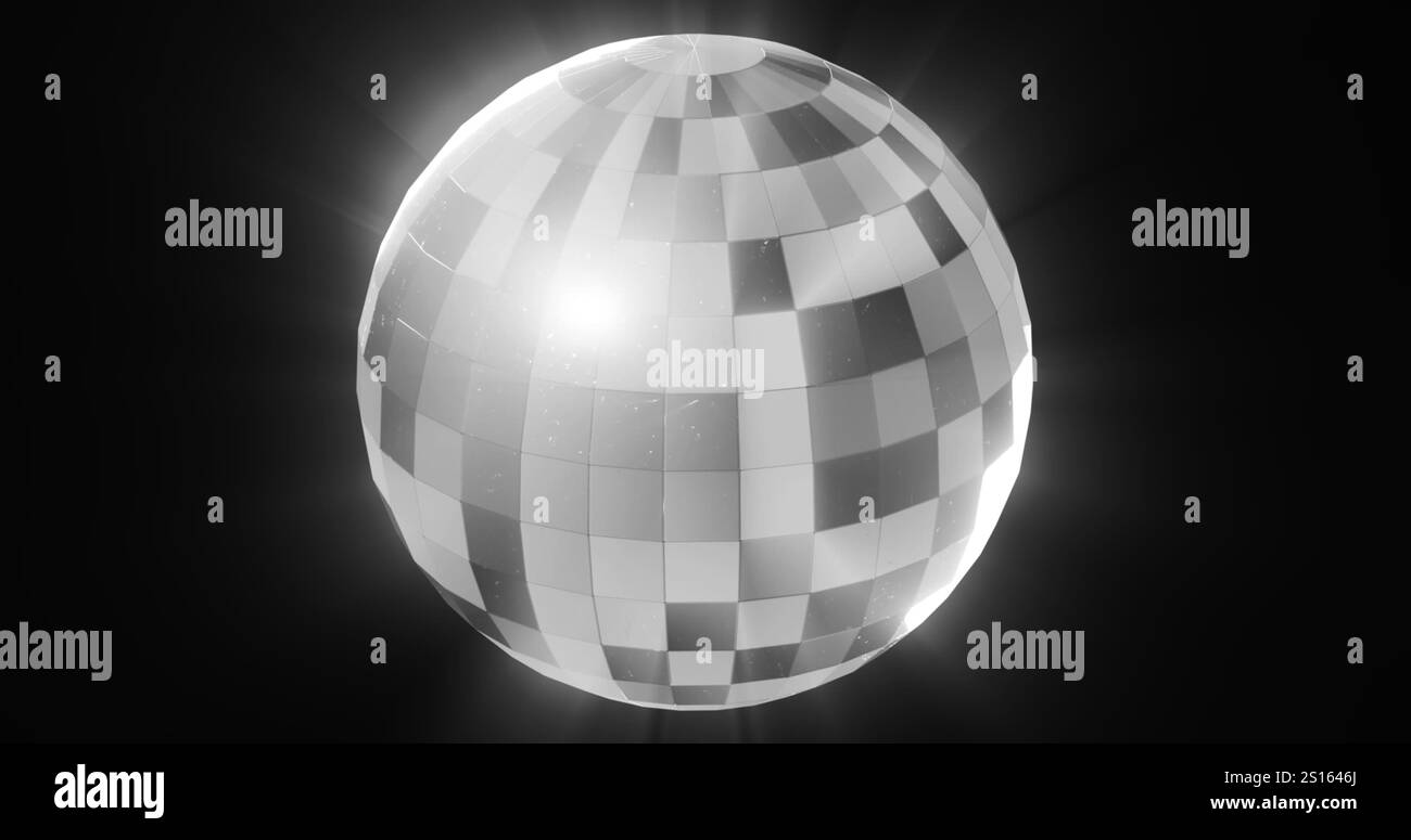 Image of retro mirror disco ball and christmas fairy lights flickering ...