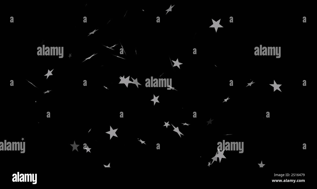 Image of stars falling and christmas fairy lights flickering over black ...