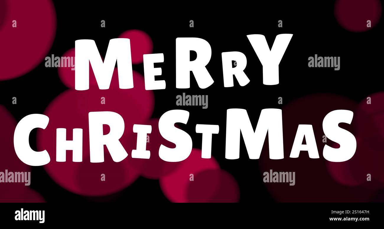 Image of christmas greetings text over red spots falling on black ...