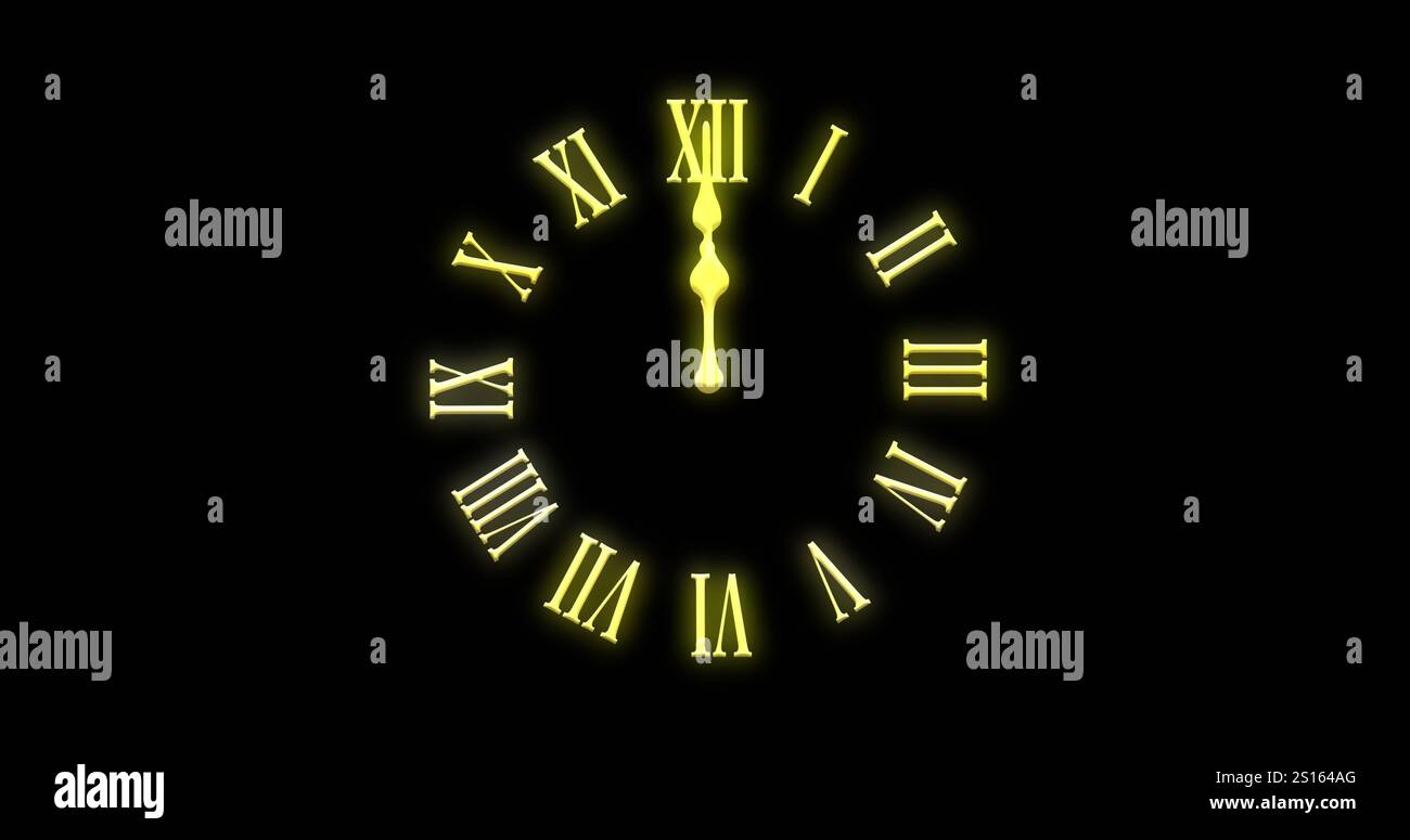 Image of clock showing midnight on black background Stock Photo - Alamy