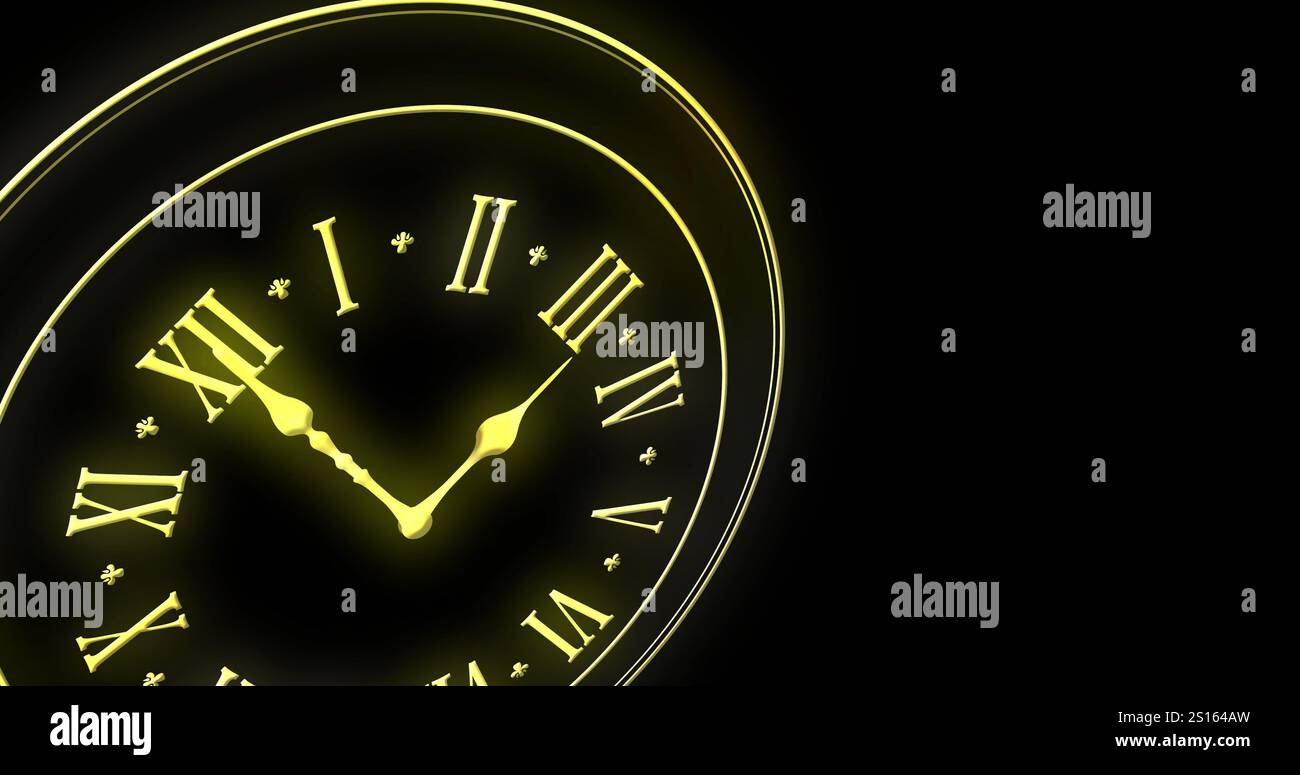 Image of clock showing midnight on black background Stock Photo - Alamy