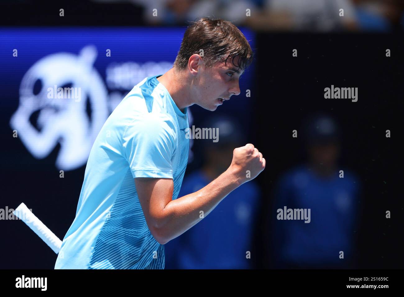 Alexander Shevchenko of Kazakhstan celebrates winning a crucial point ...