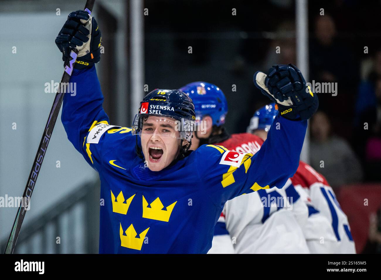 241231 Felix Unger Sörum of Sweden celebrates after scoring 3-1 during ...