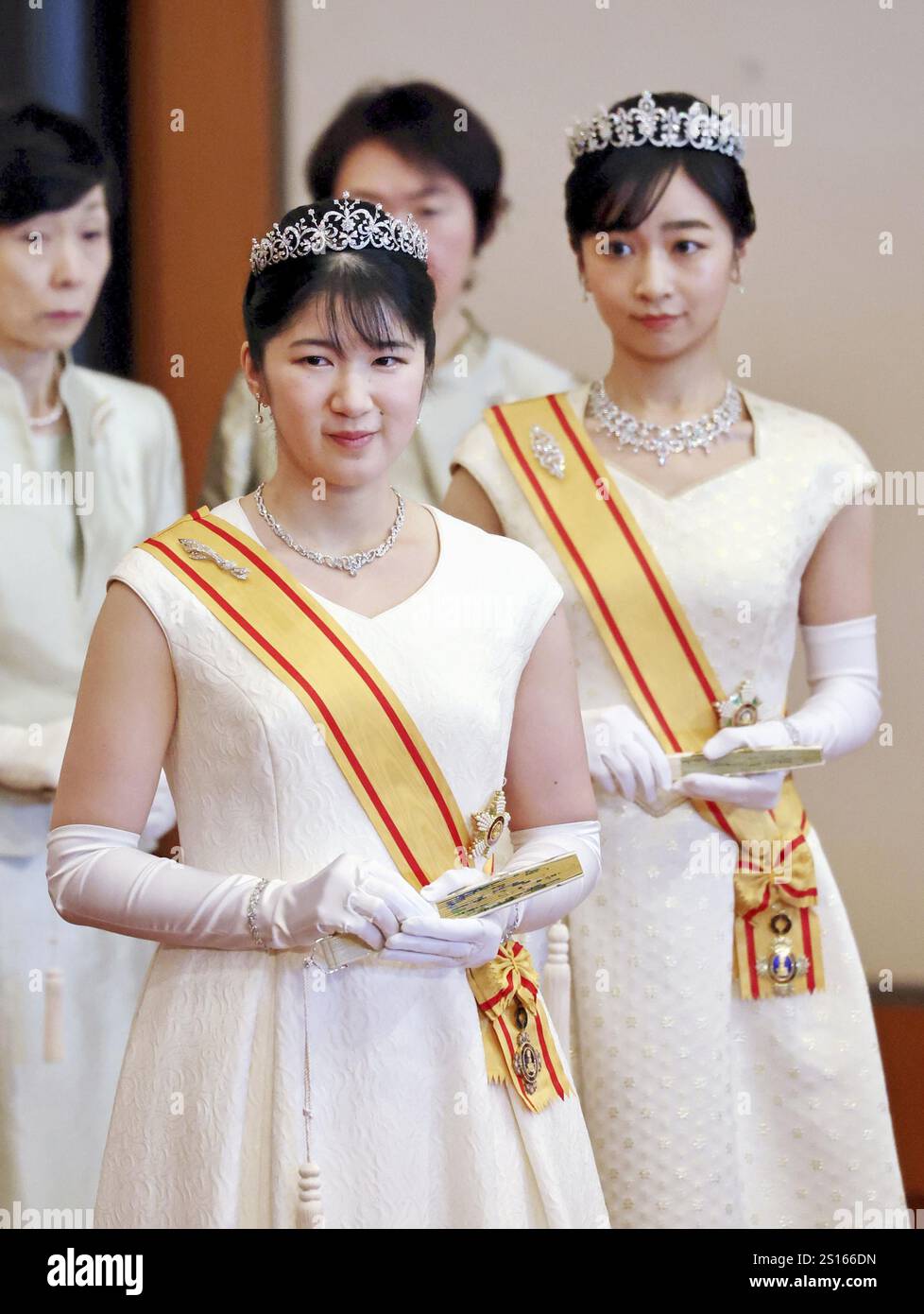 Japanese Princess Aiko (front), Princess Kako (R) and other imperial ...