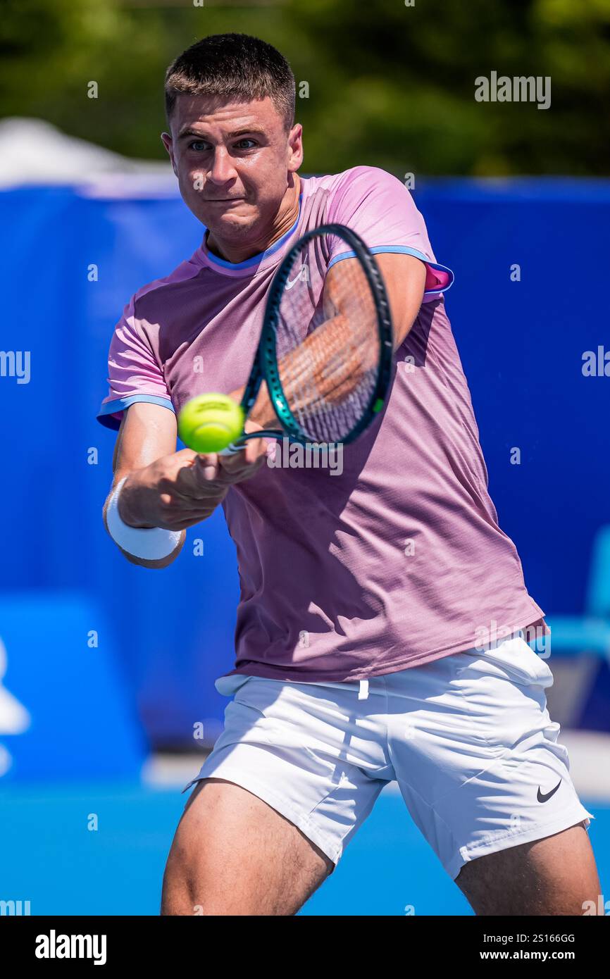 Canberra, Australia; 1st Jan 2025: Duje Ajdukovic of Croatia is ...