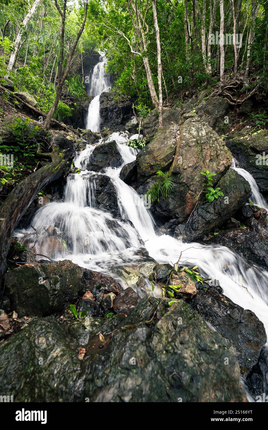 A stunning Diguisit Falls in Aurora cascading down moss-covered rocks ...