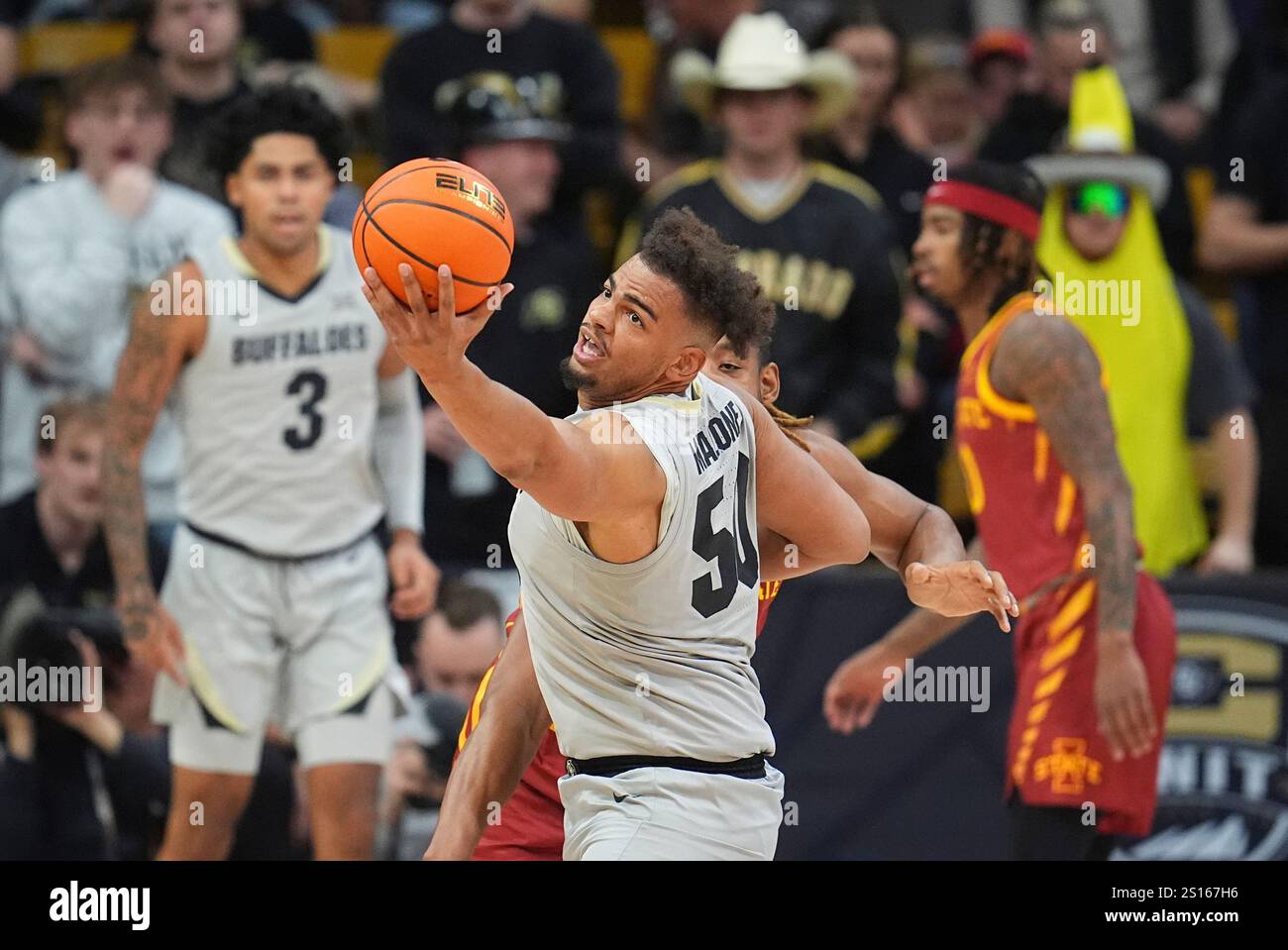 Colorado center Elijah Malone (50) in the first half of an NCAA college ...