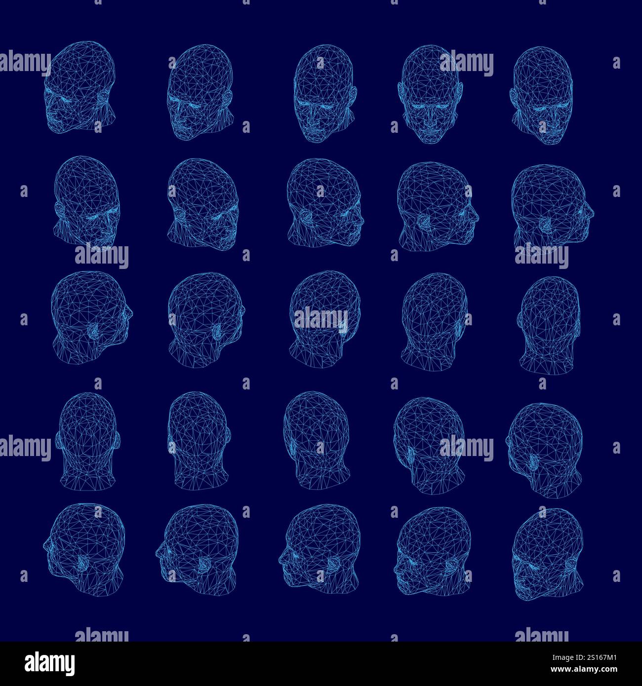 Series of blue faces are shown in a row. The faces are all different ...