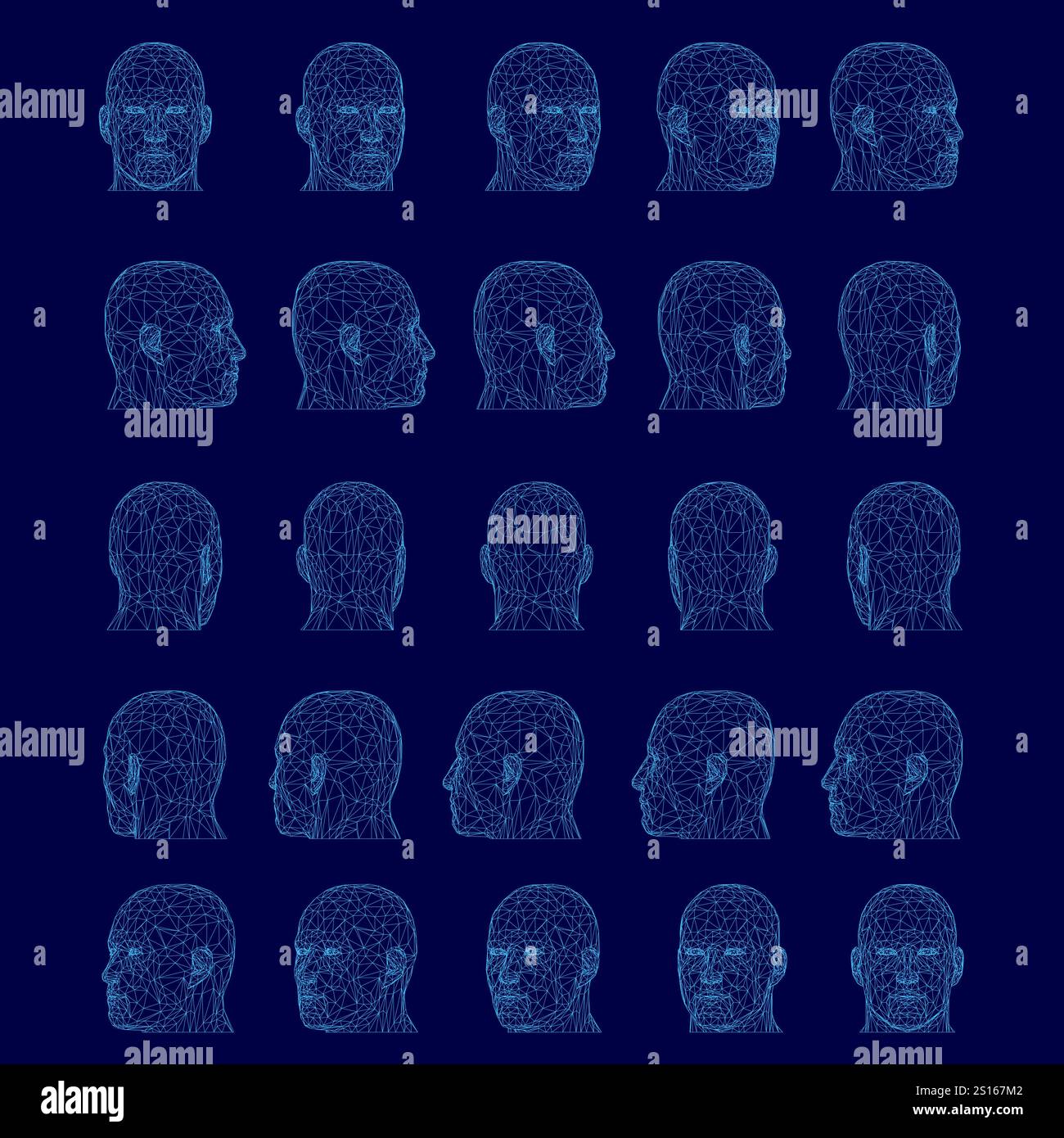 Series of blue faces are shown in a row. The faces are all different ...