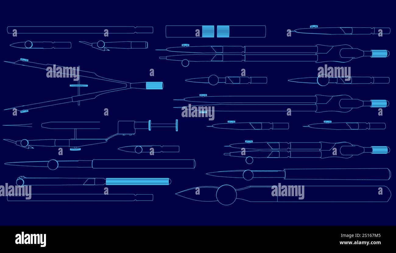 Blue background with many different compass. Vector illustration Stock ...