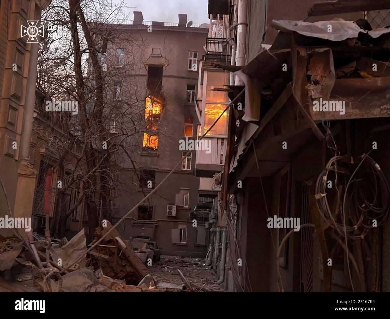 In this photo provided by the Ukrainian Emergency Services on Jan. 1 ...