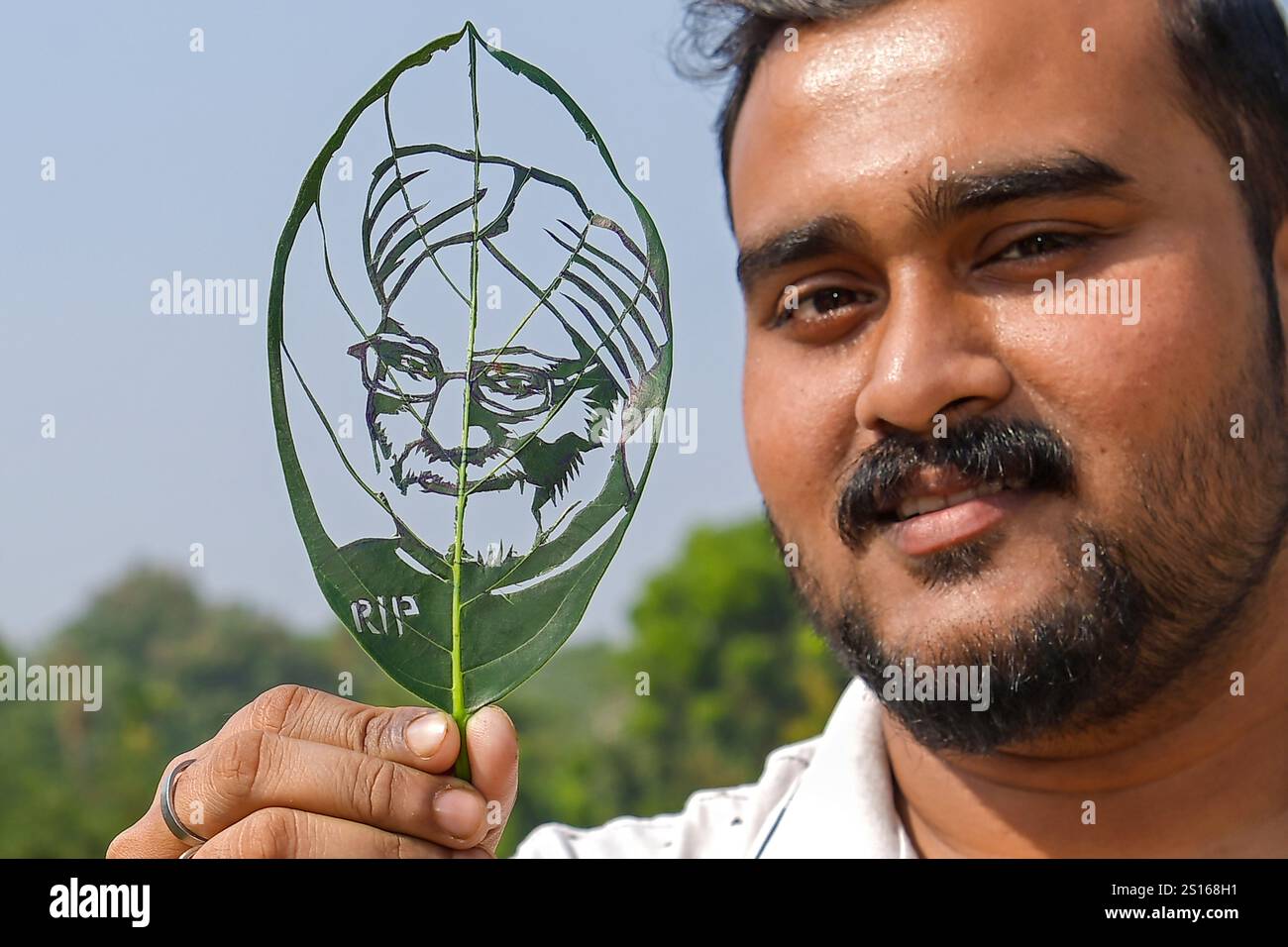 Artist Subham Saha shows his artwork, paying tribute to former prime ...