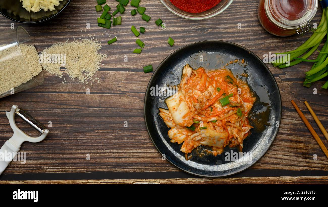 Top view traditional Korean Kimchi served on a plate. Korean cuisine ...